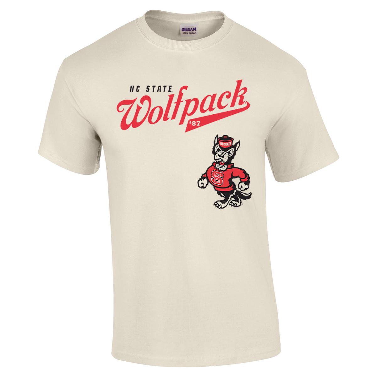 Natural Short Sleeve Tee - Strutting Wolf - Wolfpack Script | Wolfpack Outfitters Bookstore